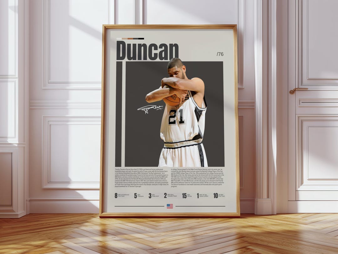 Tim Duncan Poster, San Antonio Spurs Print, NBA Poster, Sports Poster ...