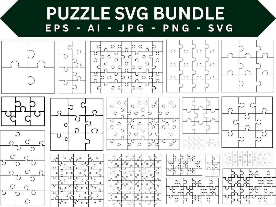 Puzzle Pieces Outlines Bundle, Puzzle Svg Templates, Laser Cut Puzzle ...
