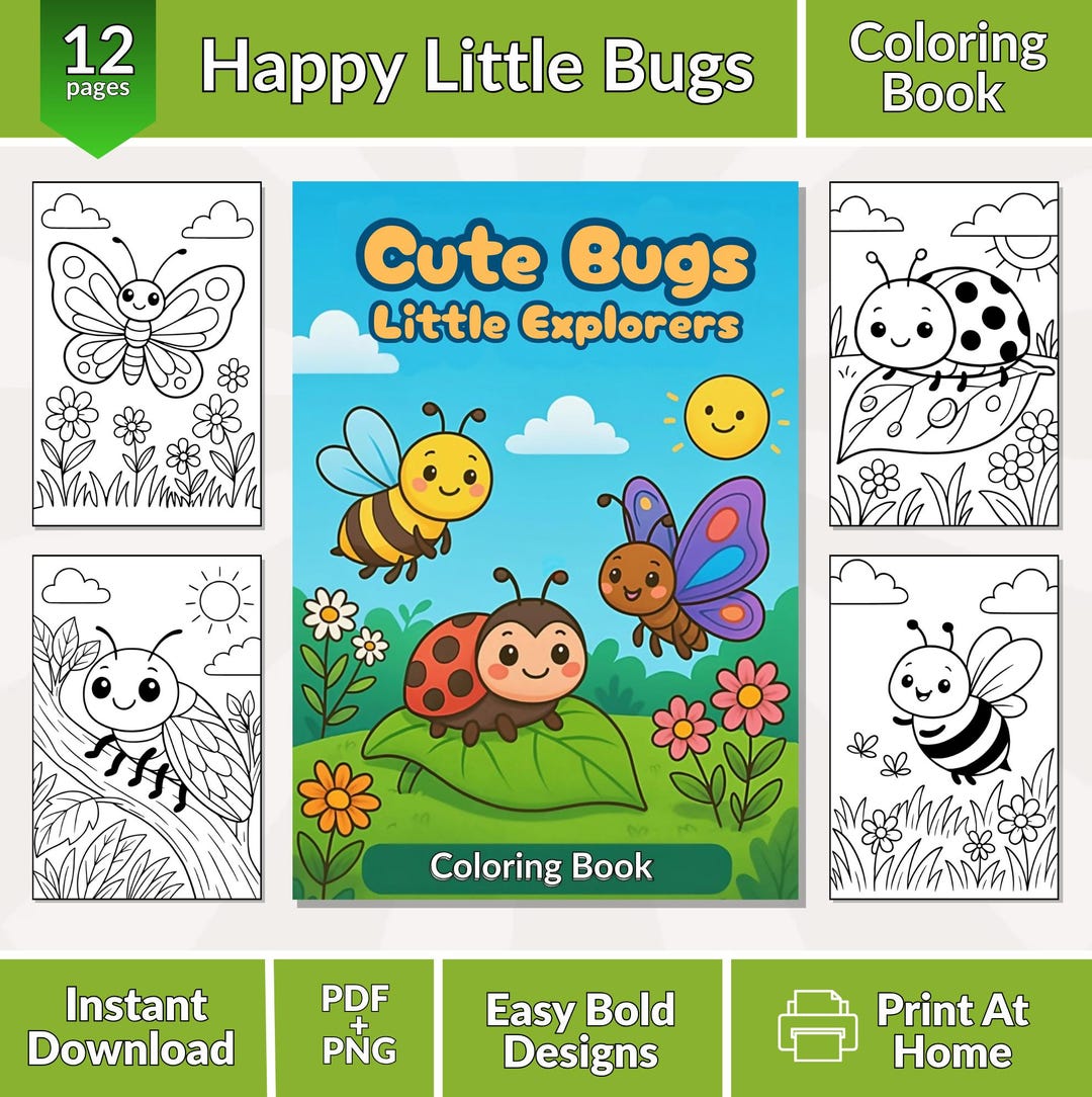 Cute Bugs Coloring Book for Kids | Fun Insects & Critters | Easy ...