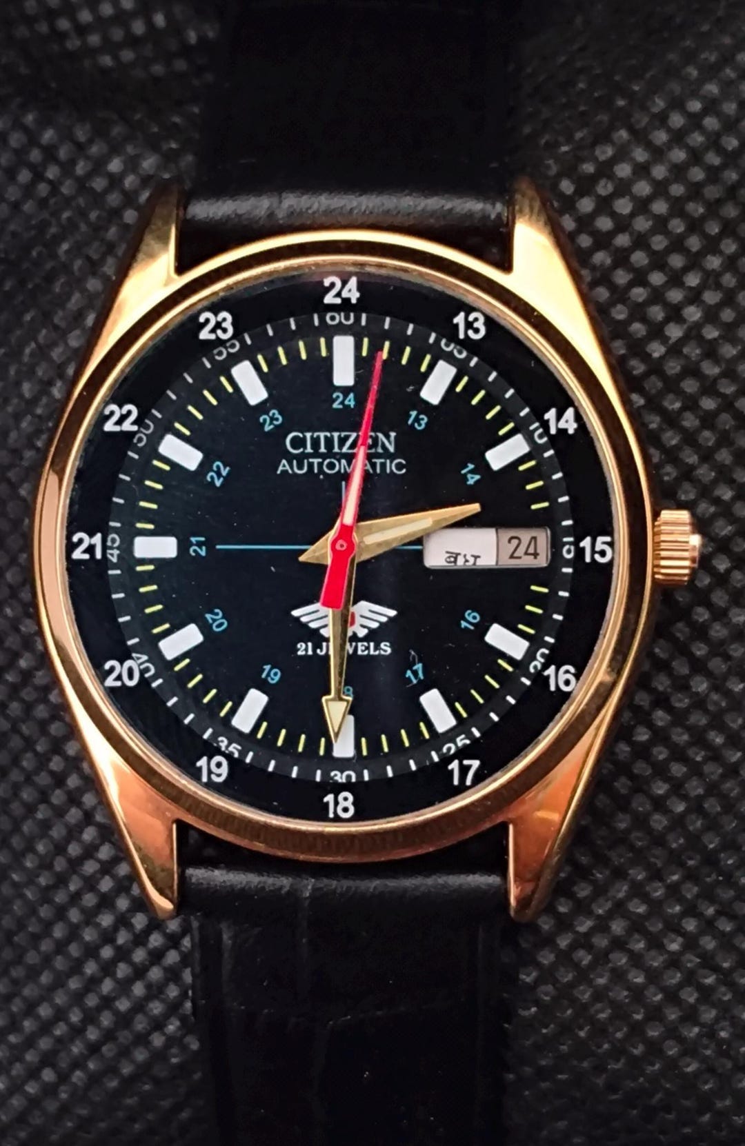 Vintage Citizen Automatic Watch: Black Dial Day-date, Gold Accents - Etsy