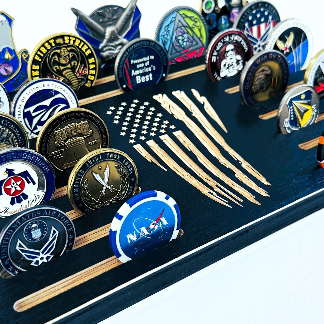 40 Coins US Flag Distressed Military Coin Holder Rack Desk Display ...