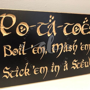 Potatoes Taters Engraved Wood Sign Hobbit Meals Menu Lord of the Rings ...