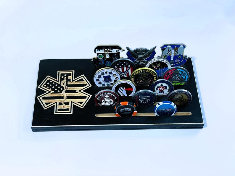 20 Coins EMS Challenge Coin Display US Flag Paramedic Star of Life ...
