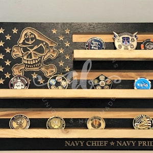 40 Coins Navy Chief CPO Anchor Skull Challenge Coin Display Holder US ...