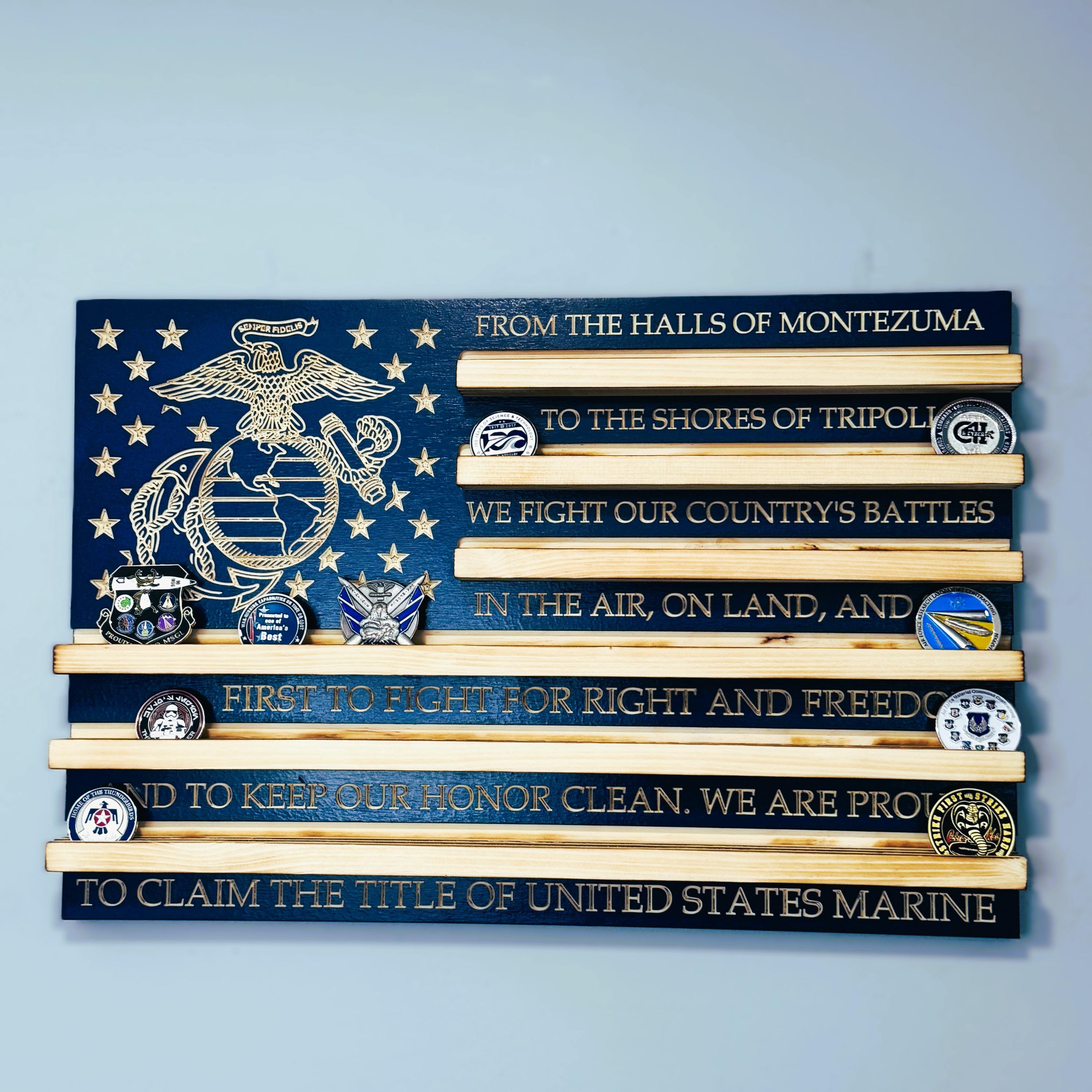 80 Coins USMC Marines Hymn Challenge Coin Display Holder Marine Corps ...