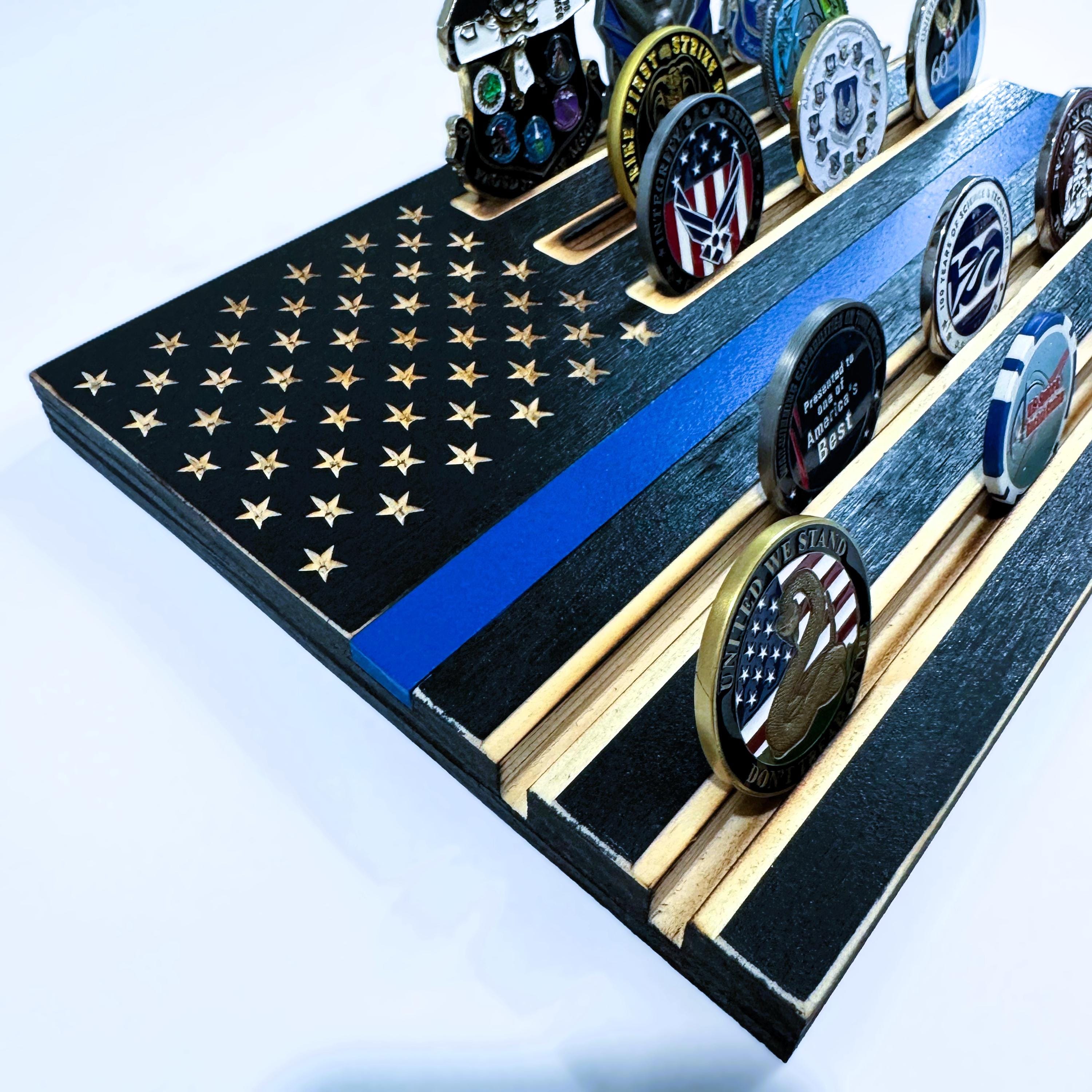 30 Coins Thin Blue Line Challenge Coin Display Holder Engraved American ...