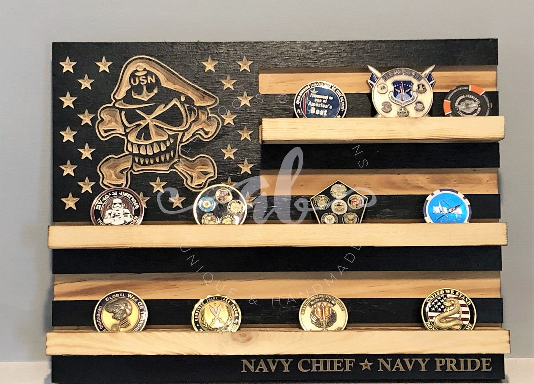 40 Coins Navy Chief CPO Anchor Skull Challenge Coin Display Holder US ...
