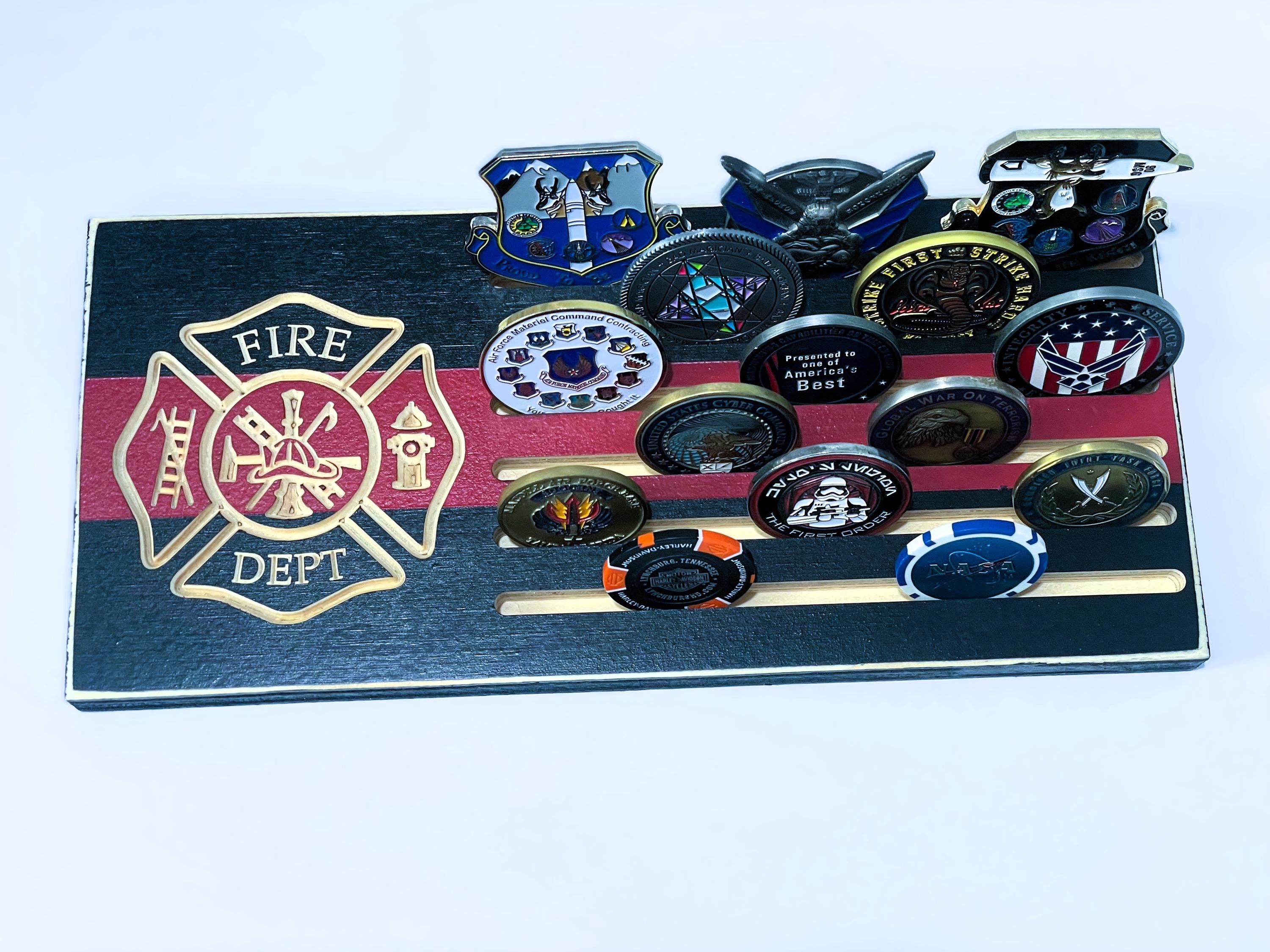 20 Coins Firefighter Challenge Coin Display | Thin Red Line Flag W ...