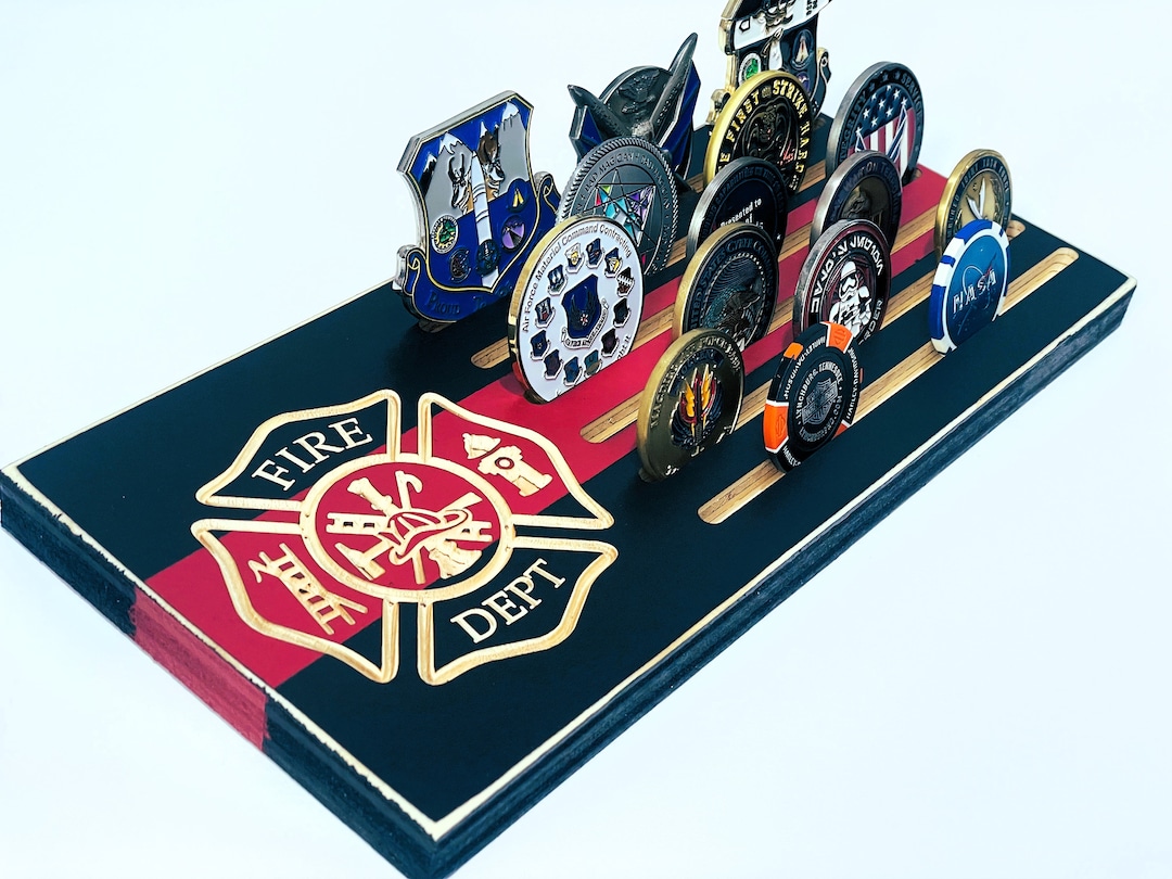 Firefighter Challenge Coin Display | Thin Red Line Flag With Maltese ...
