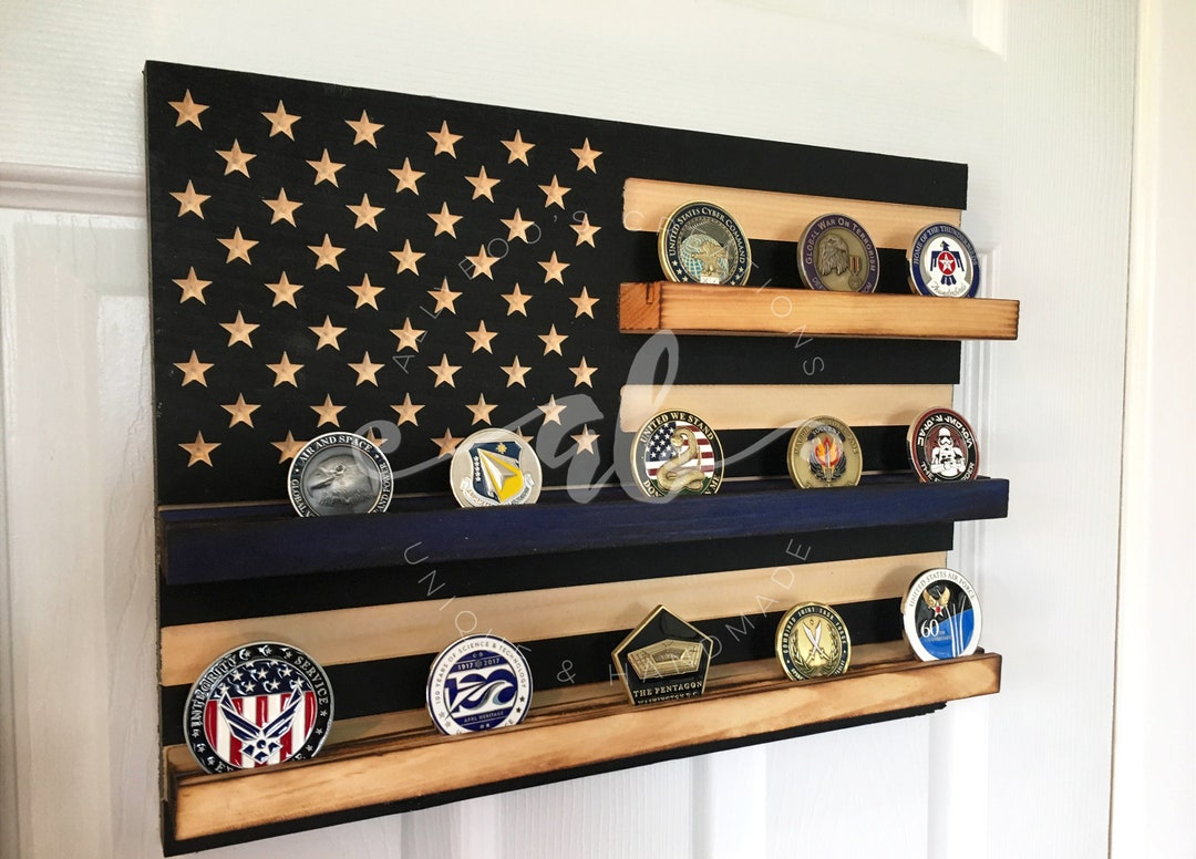 40 Coins Thin Blue Line Challenge Coin Display Holder US Flag - Etsy