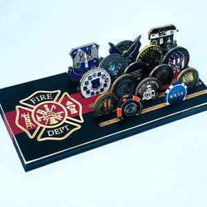 Firefighter Challenge Coin Display | Thin Red Line Flag With Maltese ...