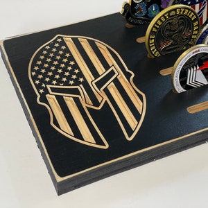 20 Coin Spartan Helmet US Flag Military Challenge Coin Holder Rack ...