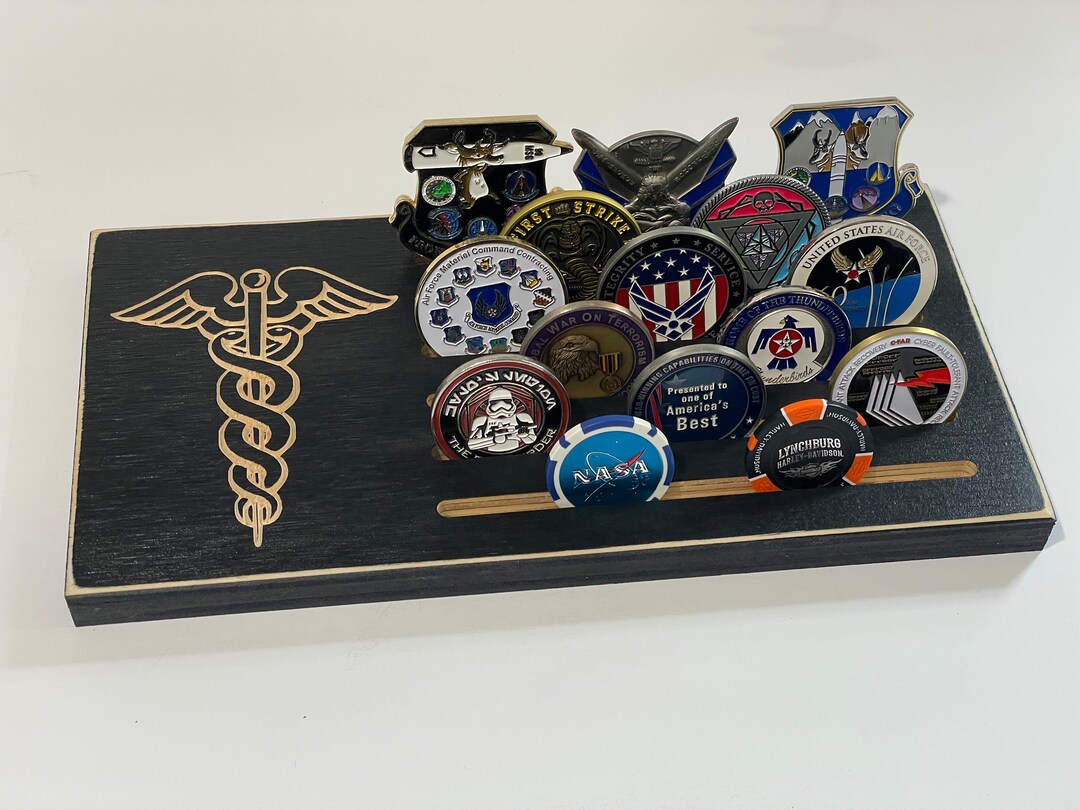 20 Coin Caduceus Paramedic Wood Challenge Coin Holder Rack Display ...