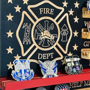 100 Coins Firefighter Challenge Coin Display Wooden Flag With ...