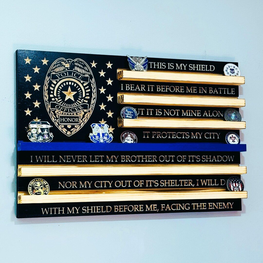 100 Coins Police Challenge Coin Display Thin Blue Line Flag With ...
