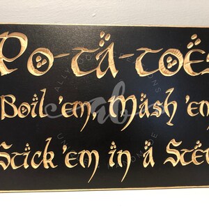Potatoes Taters Engraved Wood Sign Hobbit Meals Menu Lord of the Rings ...