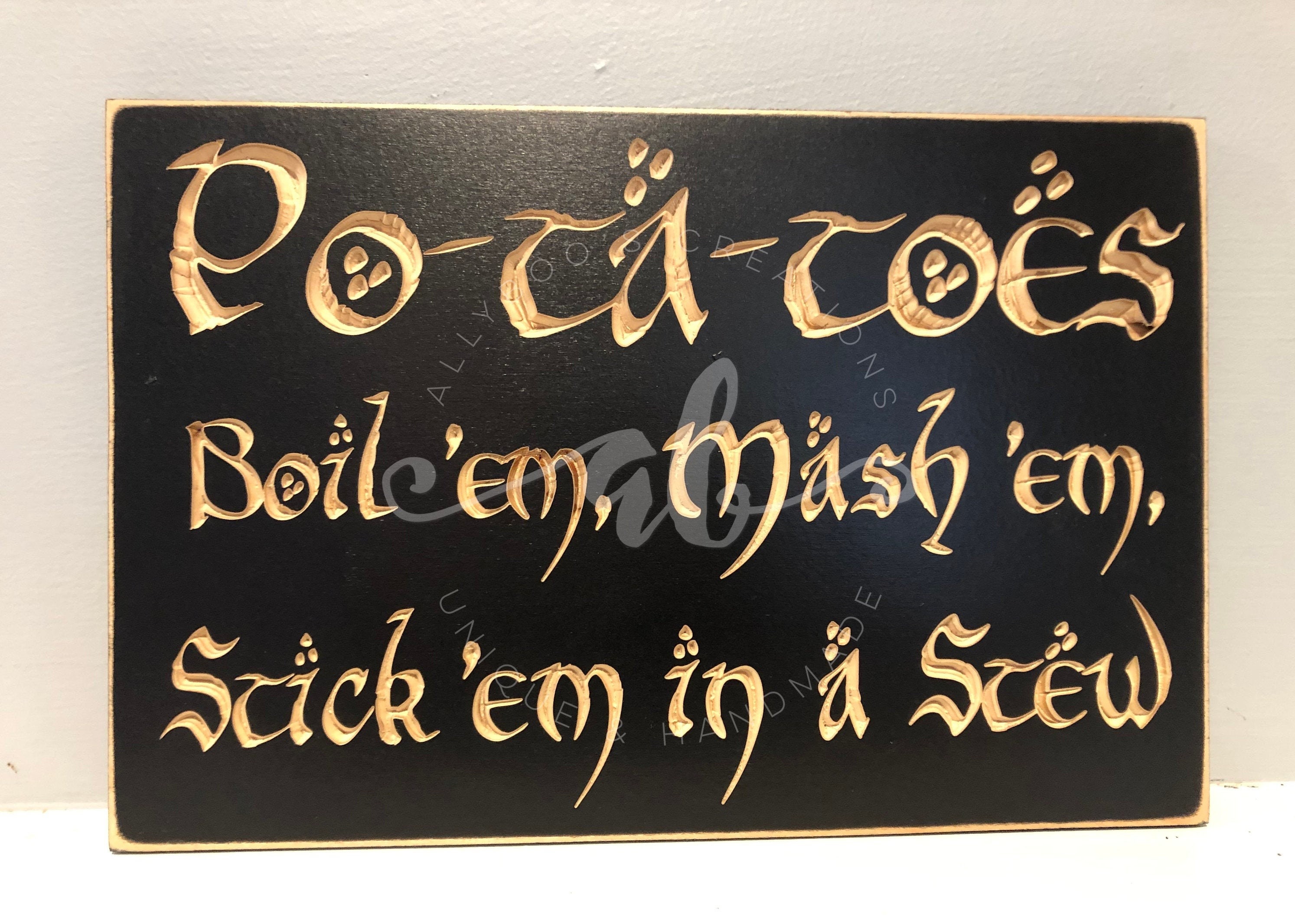 Potatoes Taters Engraved Wood Sign Hobbit Meals Menu Lord of the Rings ...
