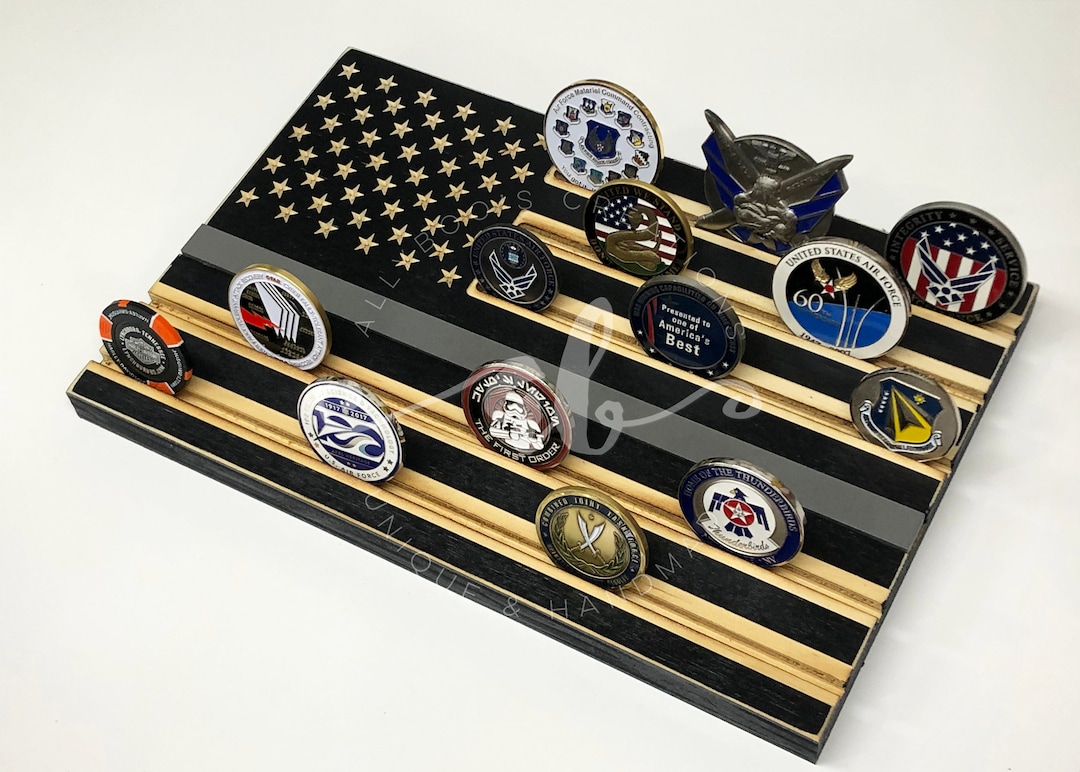 30 Coins Thin Silver Line US Flag Challenge Coin Holder Distressed ...