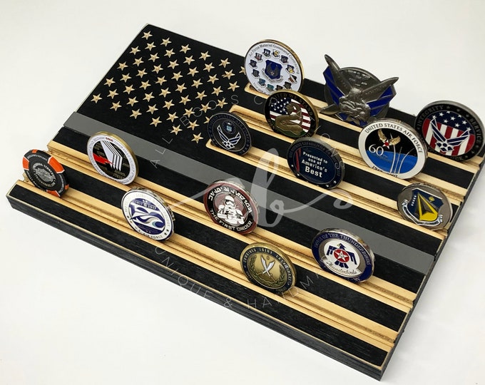 30 Coins Thin Silver Line US Flag Challenge Coin Holder Distressed ...