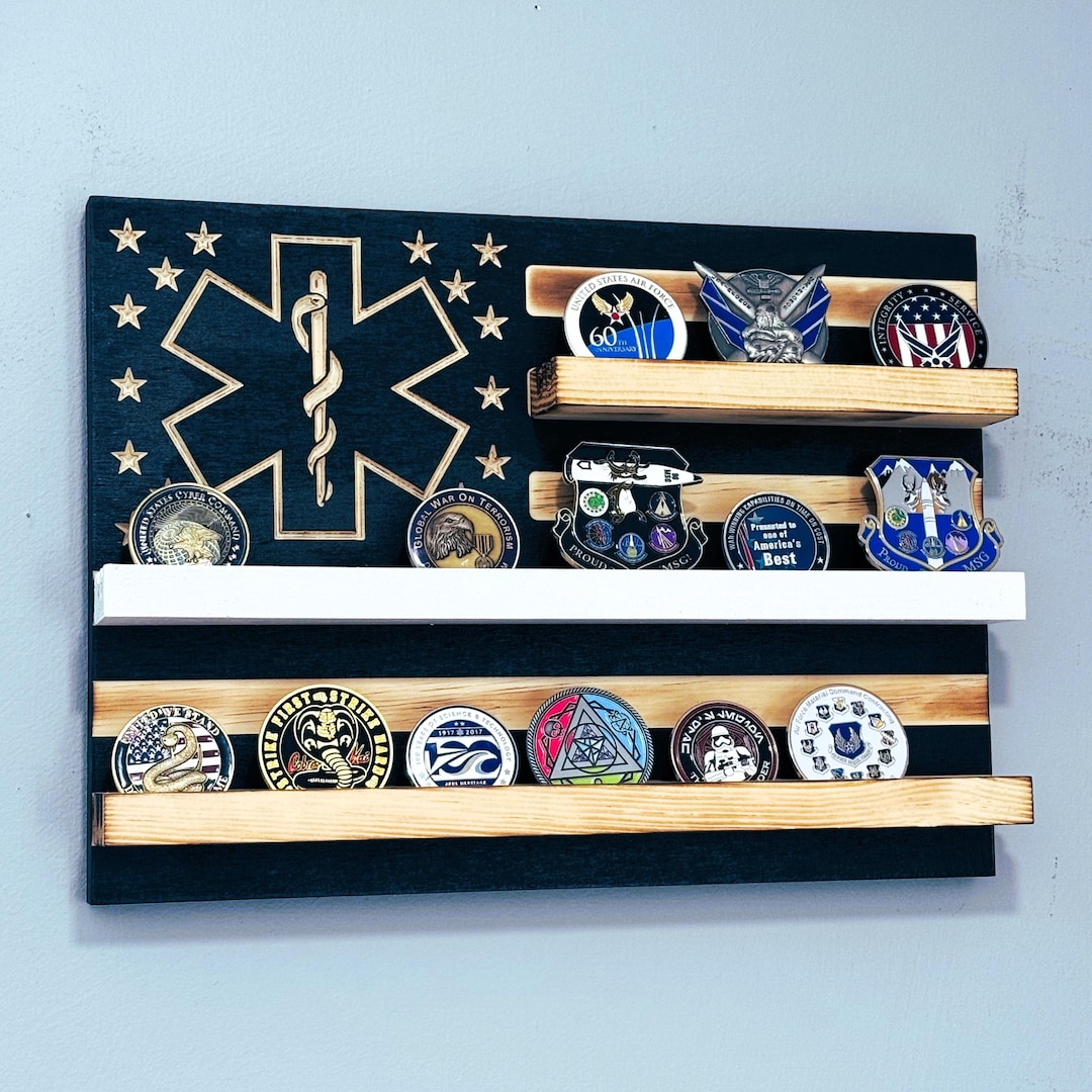 40 Coins EMS Challenge Coin Holder | EMT Wall Mounted Display Rack ...