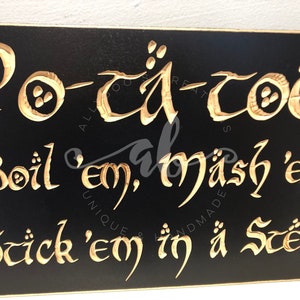 Potatoes Taters Engraved Wood Sign Hobbit Meals Menu Lord of the Rings ...