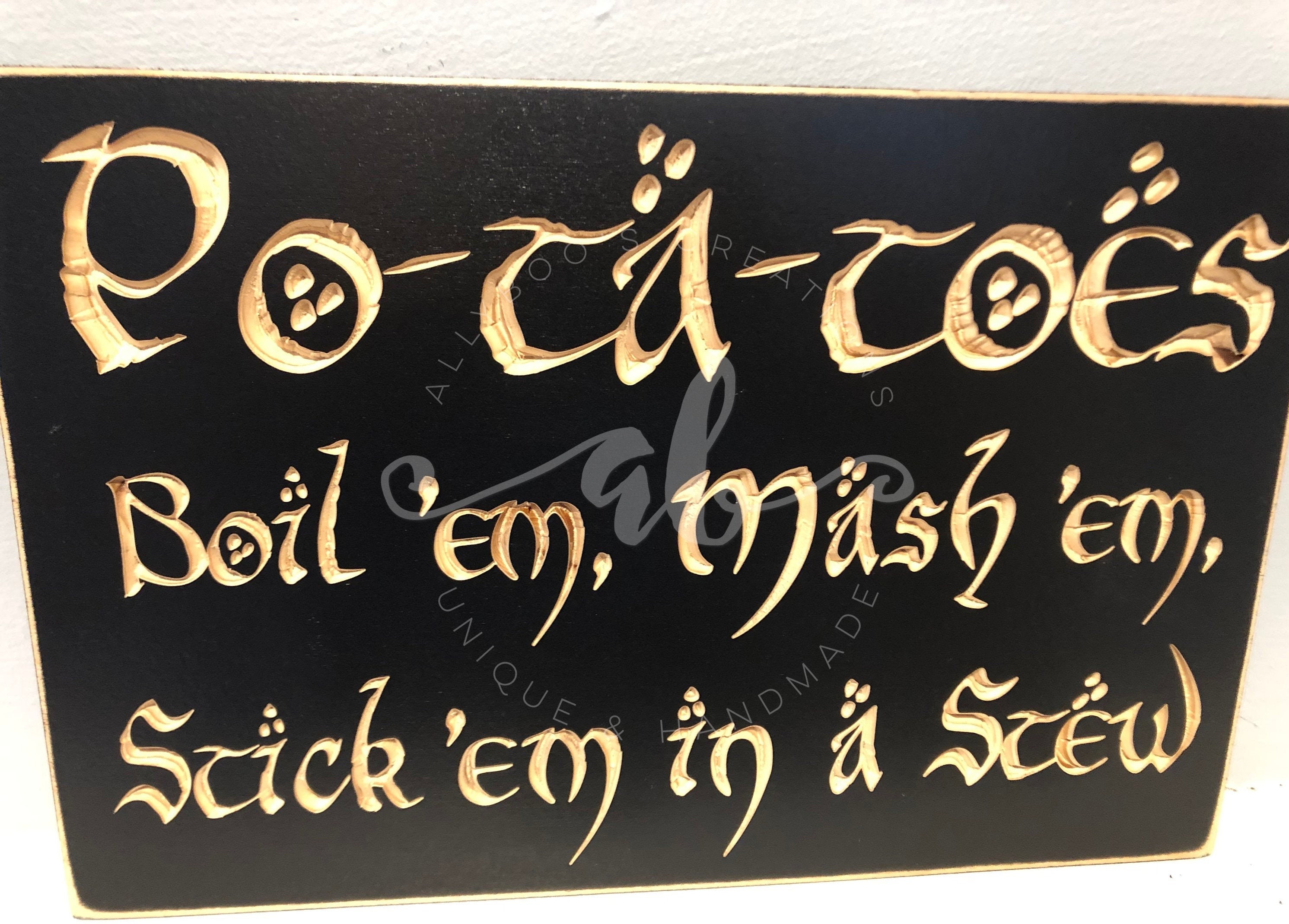Potatoes Taters Engraved Wood Sign Hobbit Meals Menu Lord of the Rings ...