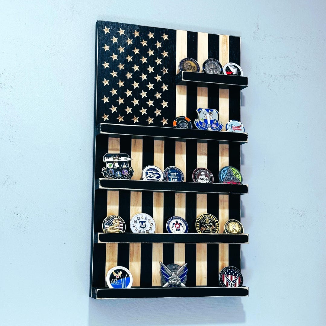 50 Coins Vertical Black and White Subdued USA Flag Military Challenge ...