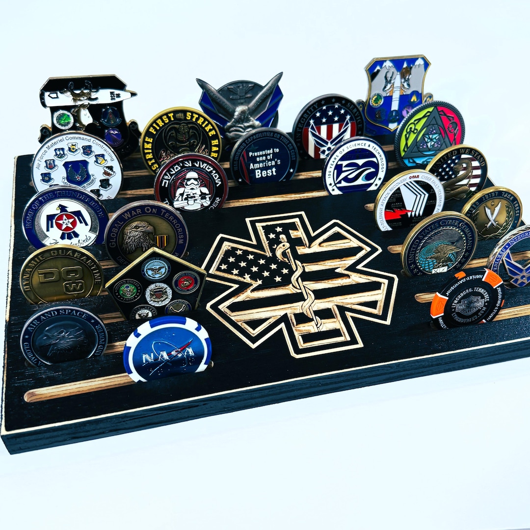 40 Coins EMS Challenge Coin Display US Flag Paramedic Star of Life ...