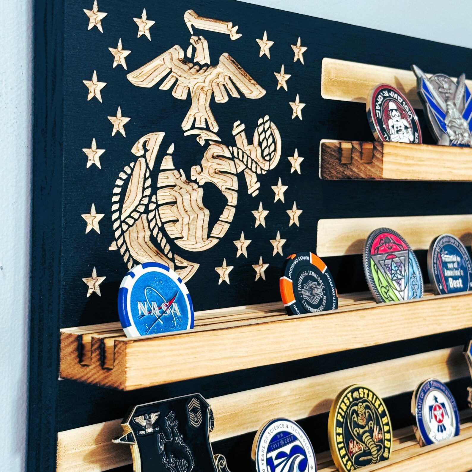 40 Coins USMC Marines Wall Mounted Military Challenge Coin Display ...