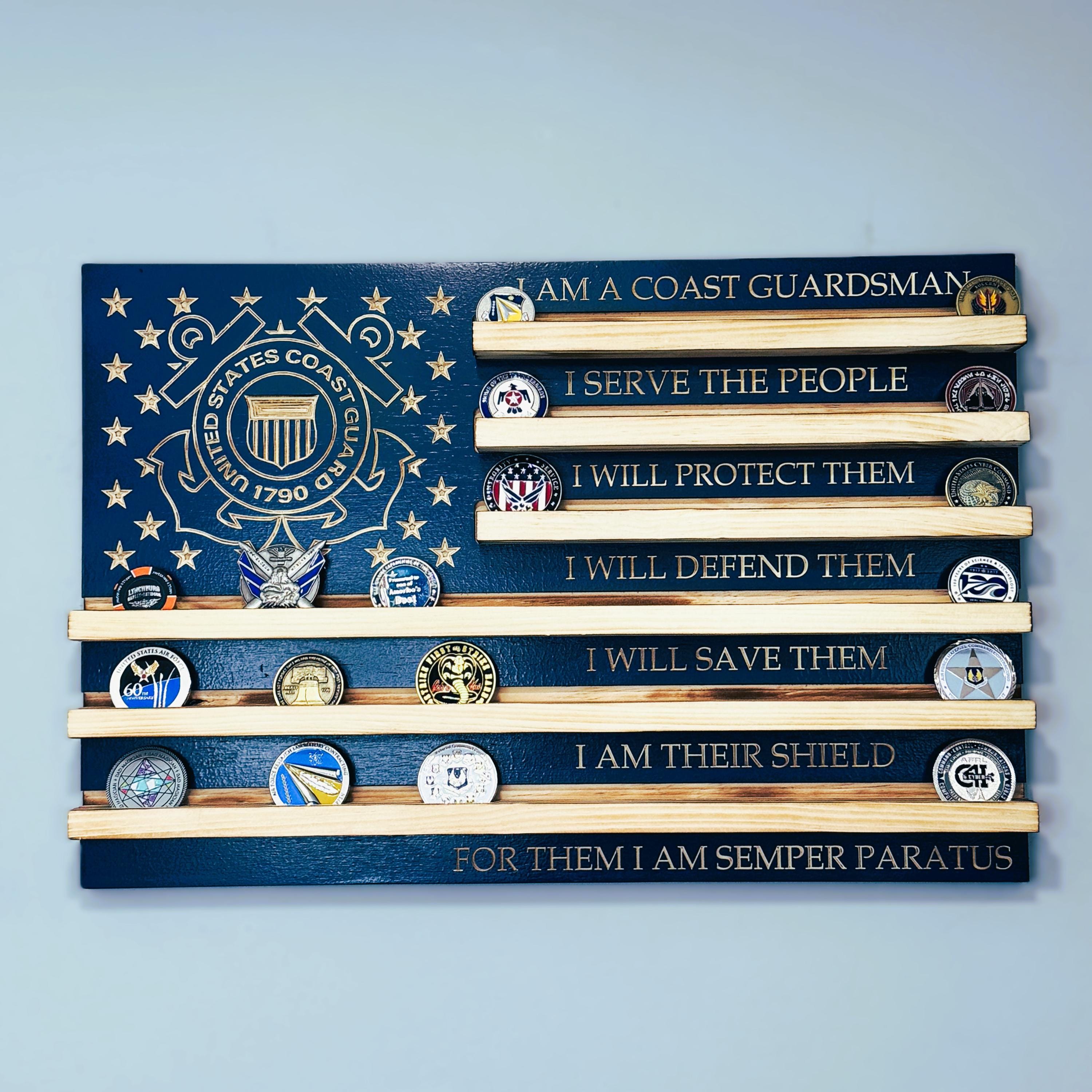80 Coins Coast Guard CPO Creed US Flag Challenge Coin Display Holder ...