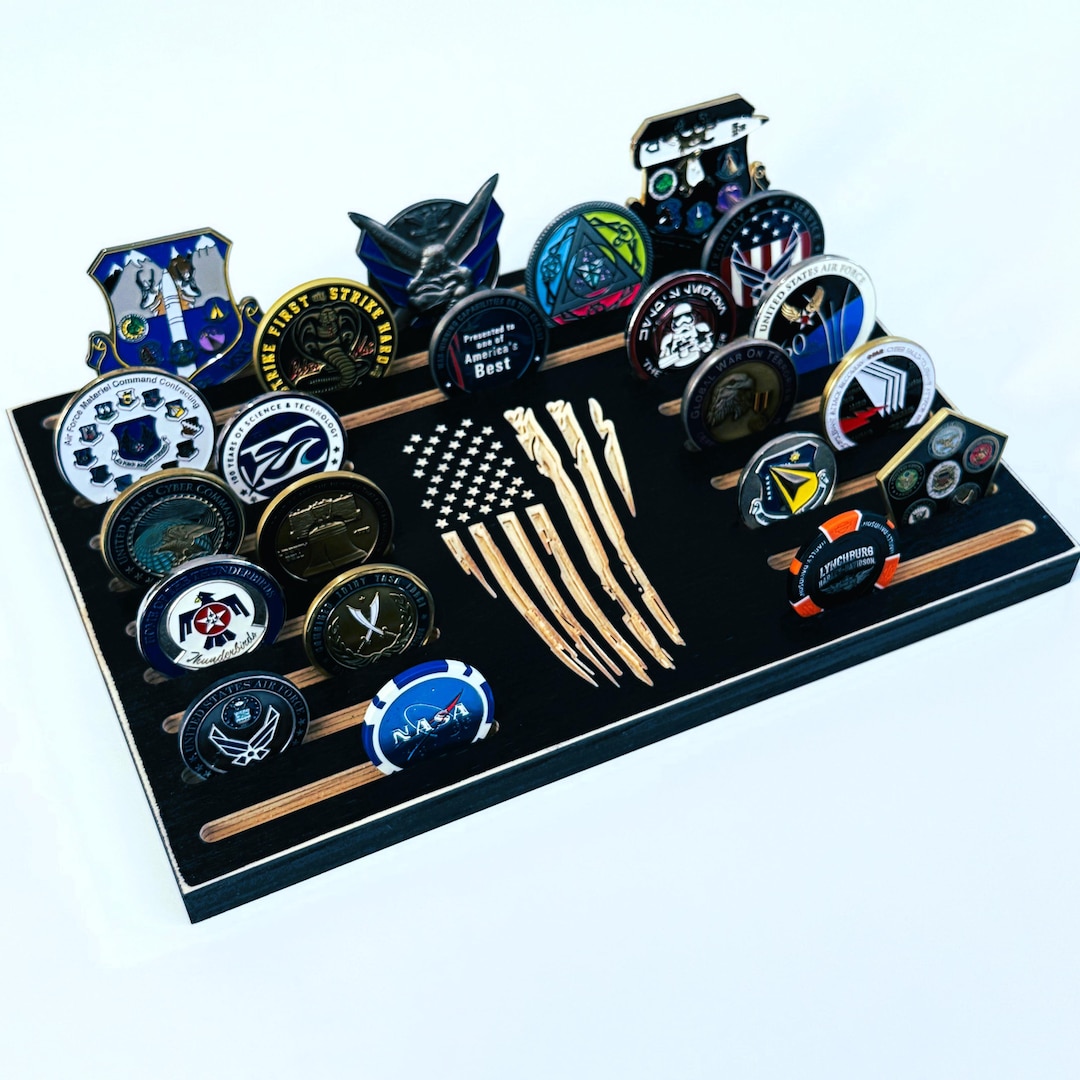 40 Coins US Flag Distressed Military Coin Holder Rack Desk Display ...