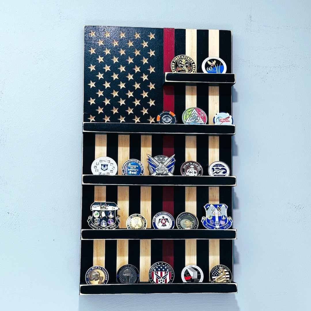 50 Coins Thin Red Line Challenge Coin Display for Firefighters, First ...