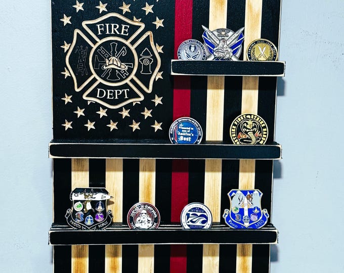 50 Coins Firefighter Cross Thin Red Line Challenge Coin Display Holder ...