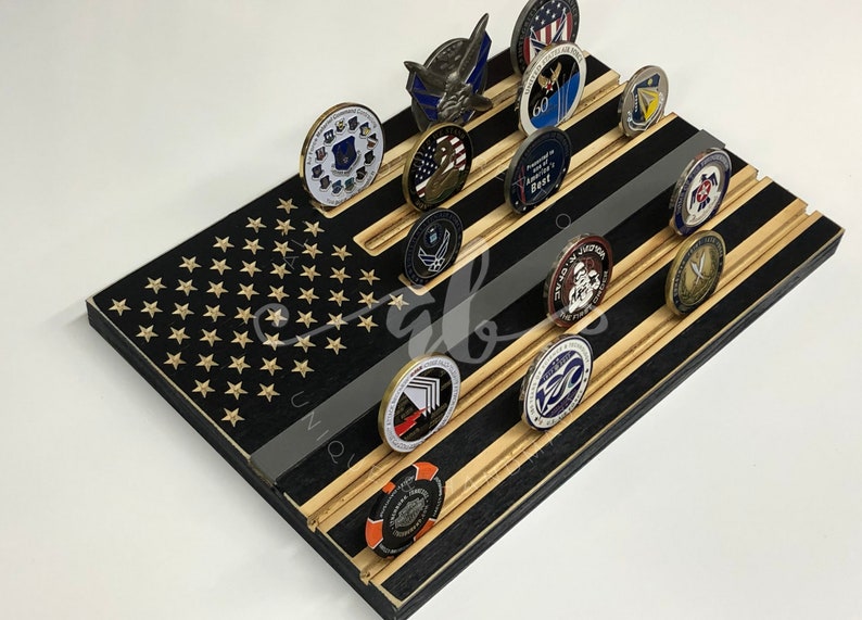 30 Coins Thin Silver Line US Flag Challenge Coin Holder Distressed ...