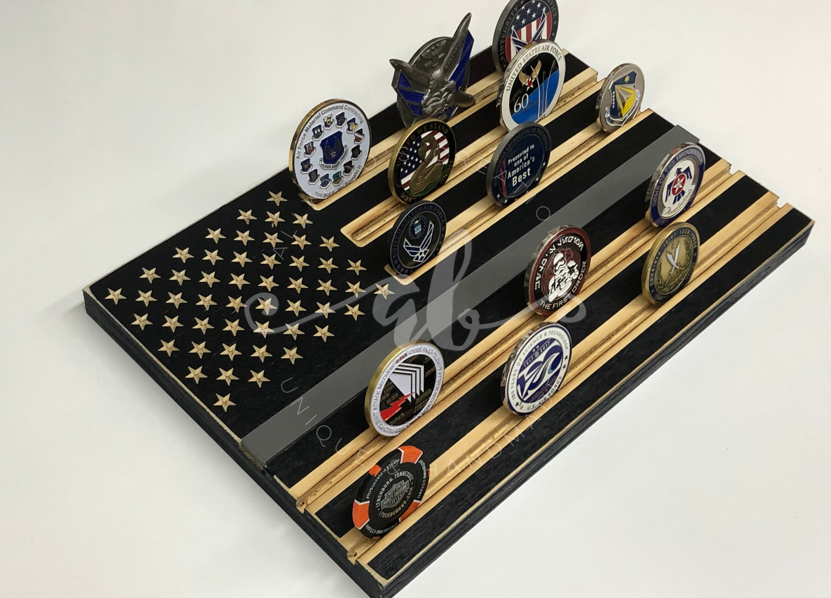 30 Coins Thin Silver Line US Flag Challenge Coin Holder Distressed ...