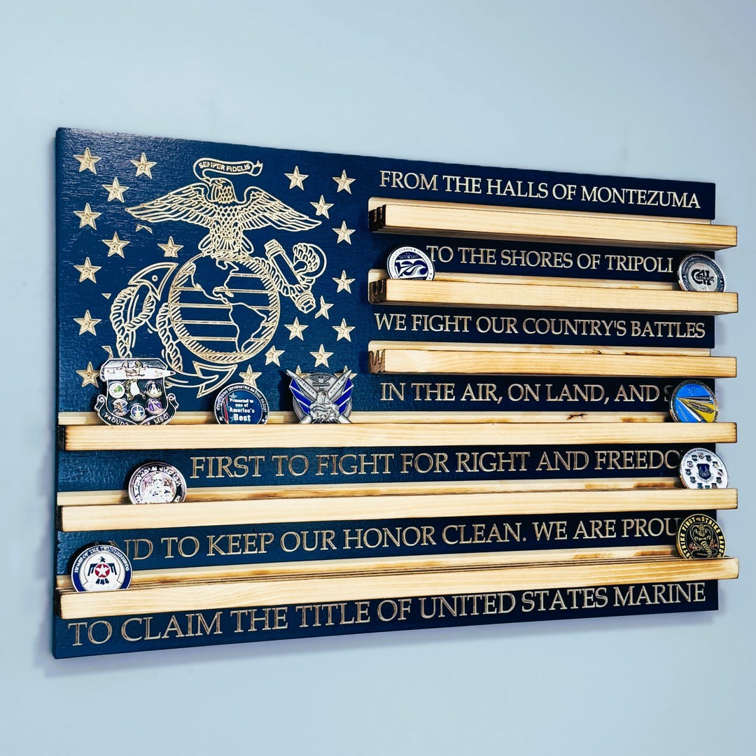 80 Coins USMC Marines Hymn Challenge Coin Display Holder Marine Corps ...
