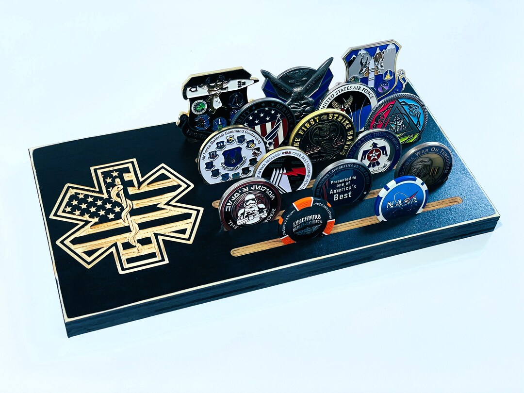 20 Coin EMS Challenge Coin Display US Flag Paramedic Star of Life ...