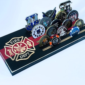 Firefighter Challenge Coin Display | Thin Red Line Flag With Maltese ...