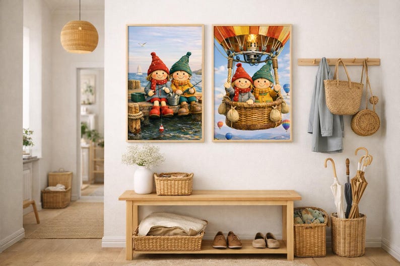 Lily & Leo Adventure Wall Art Set – Fishing Pier and Hot Air Balloon ...