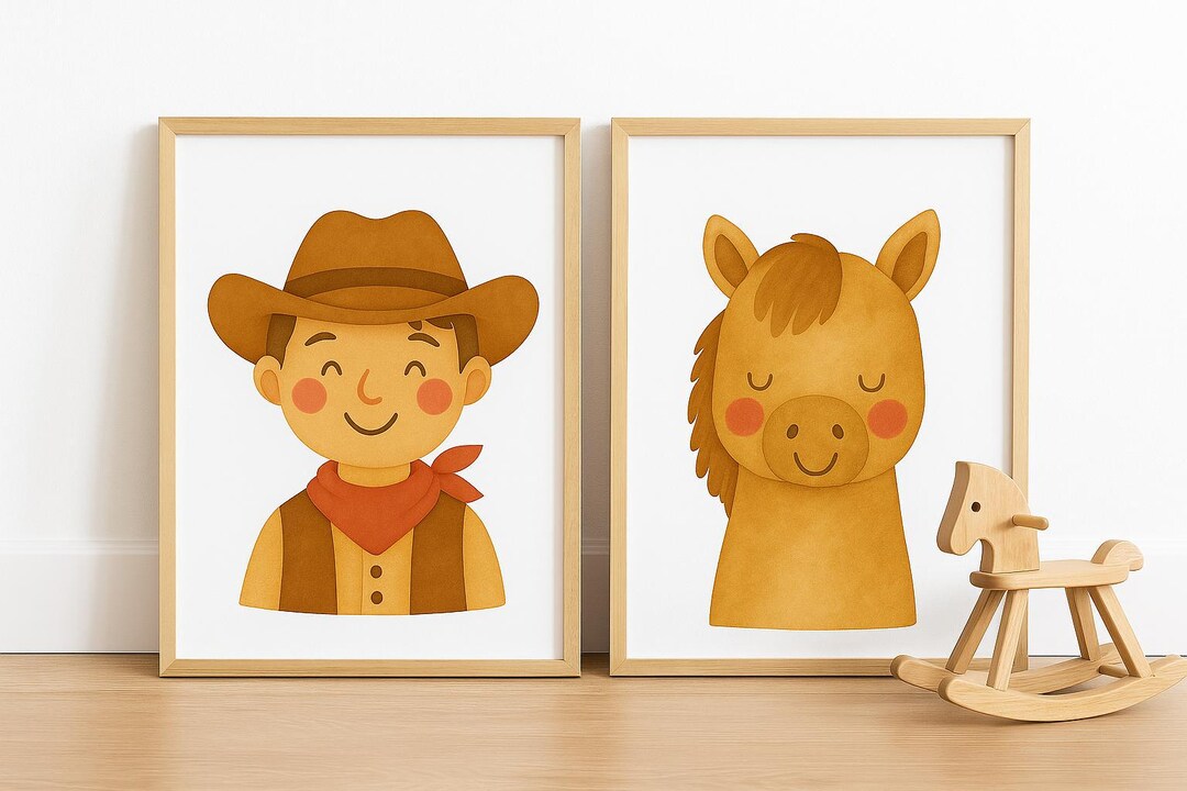 Cowboy and Horse Wall Art Set – Cute Western Nursery Prints – Rustic ...