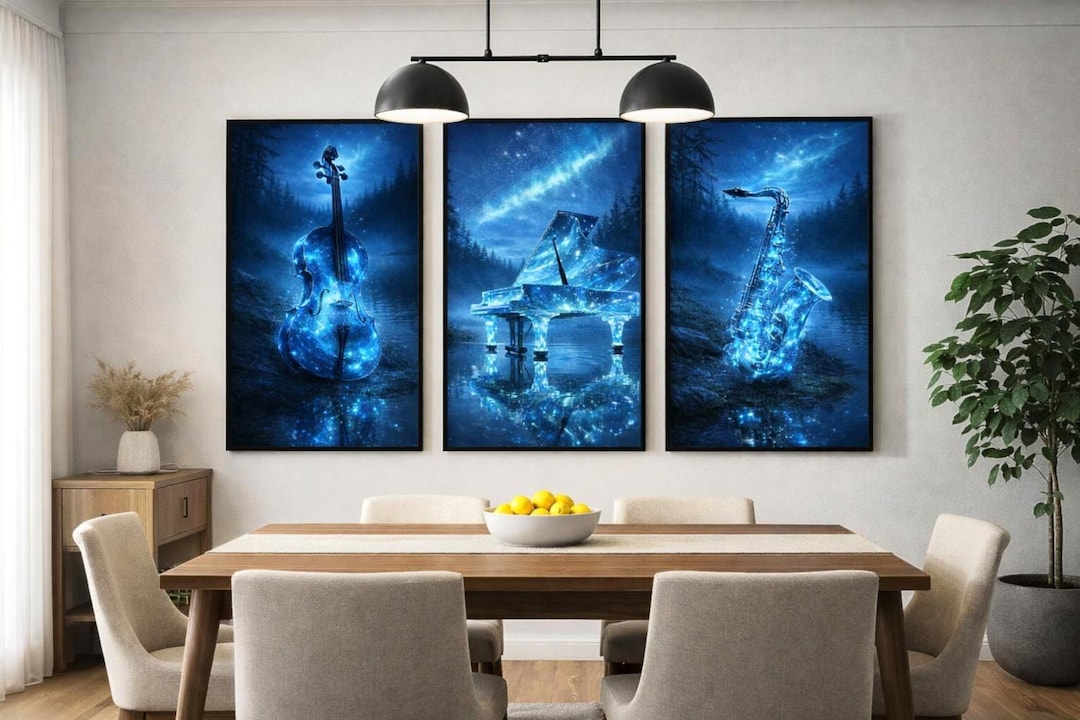 Celestial Music Wall Art Set of 3 – Galaxy Piano, Saxophone & Cello ...