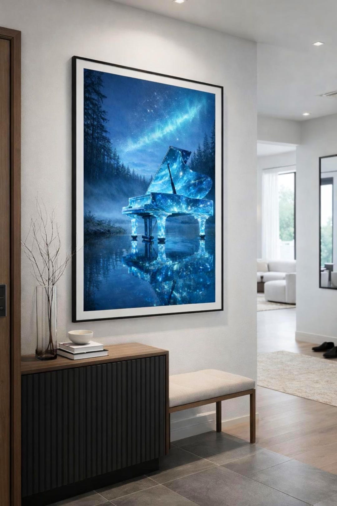 Cosmic Piano Wall Art – Galaxy Blue Night Sky Poster – Mystical Music ...