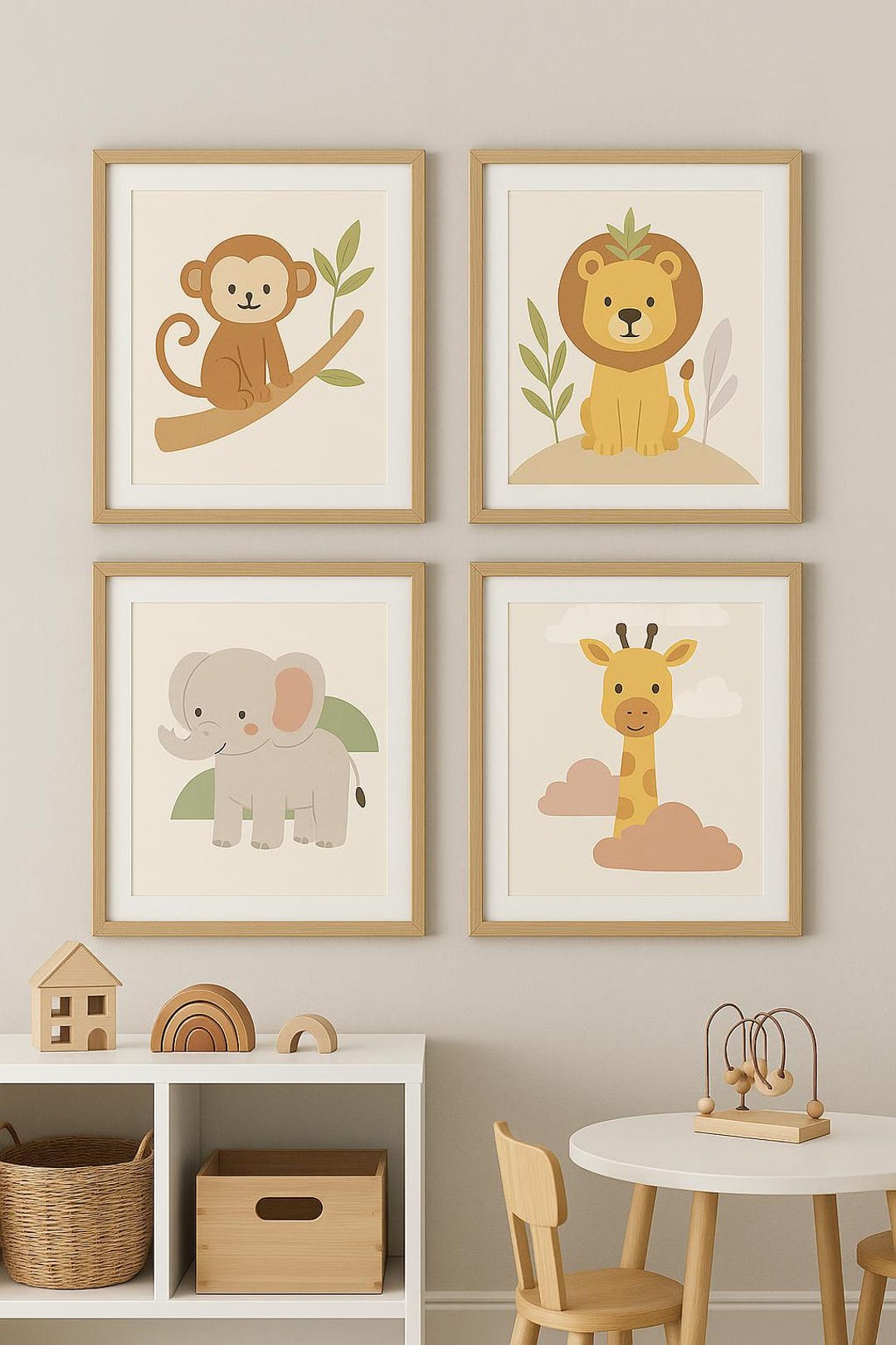 Pastel Safari Friends Wall Art Set – Cute Animal Nursery Prints ...