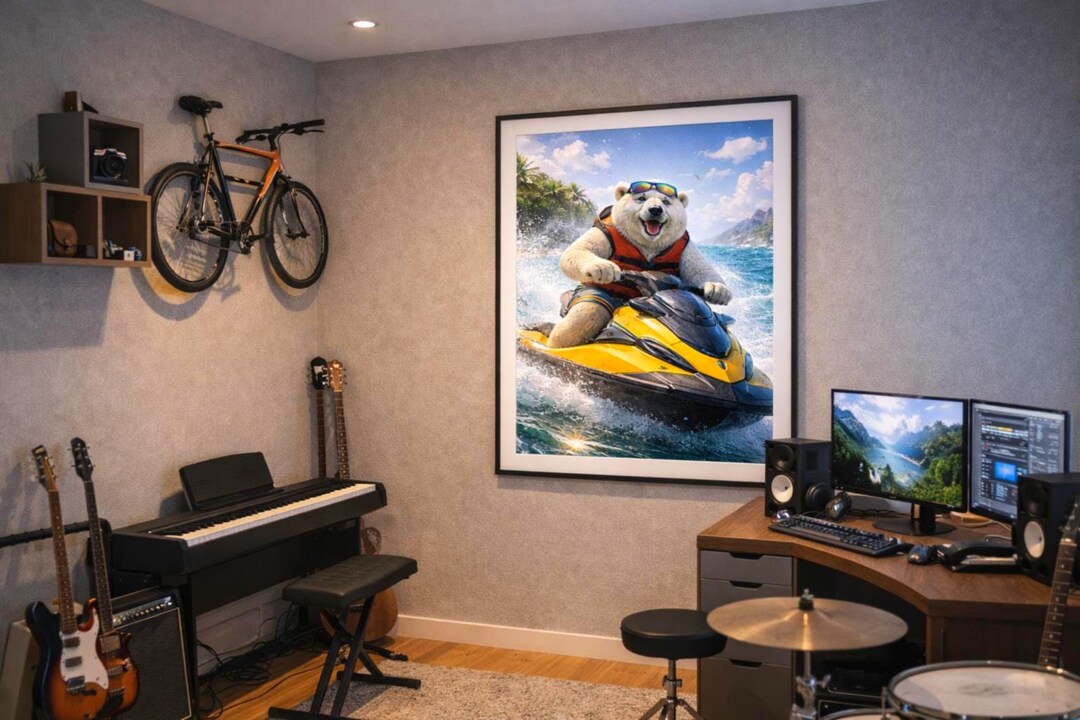 Funny Polar Bear Jet Ski Wall Art – Cute Summer Animal Illustration for ...