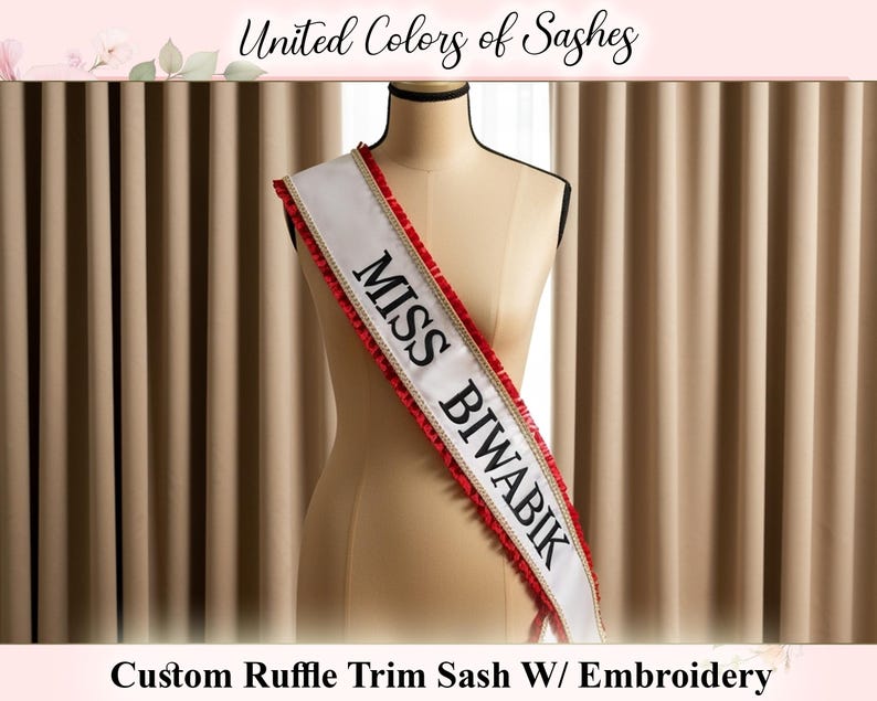 Custom Embroidery Lace Sash, Personalized Ruffle Border Sash ...