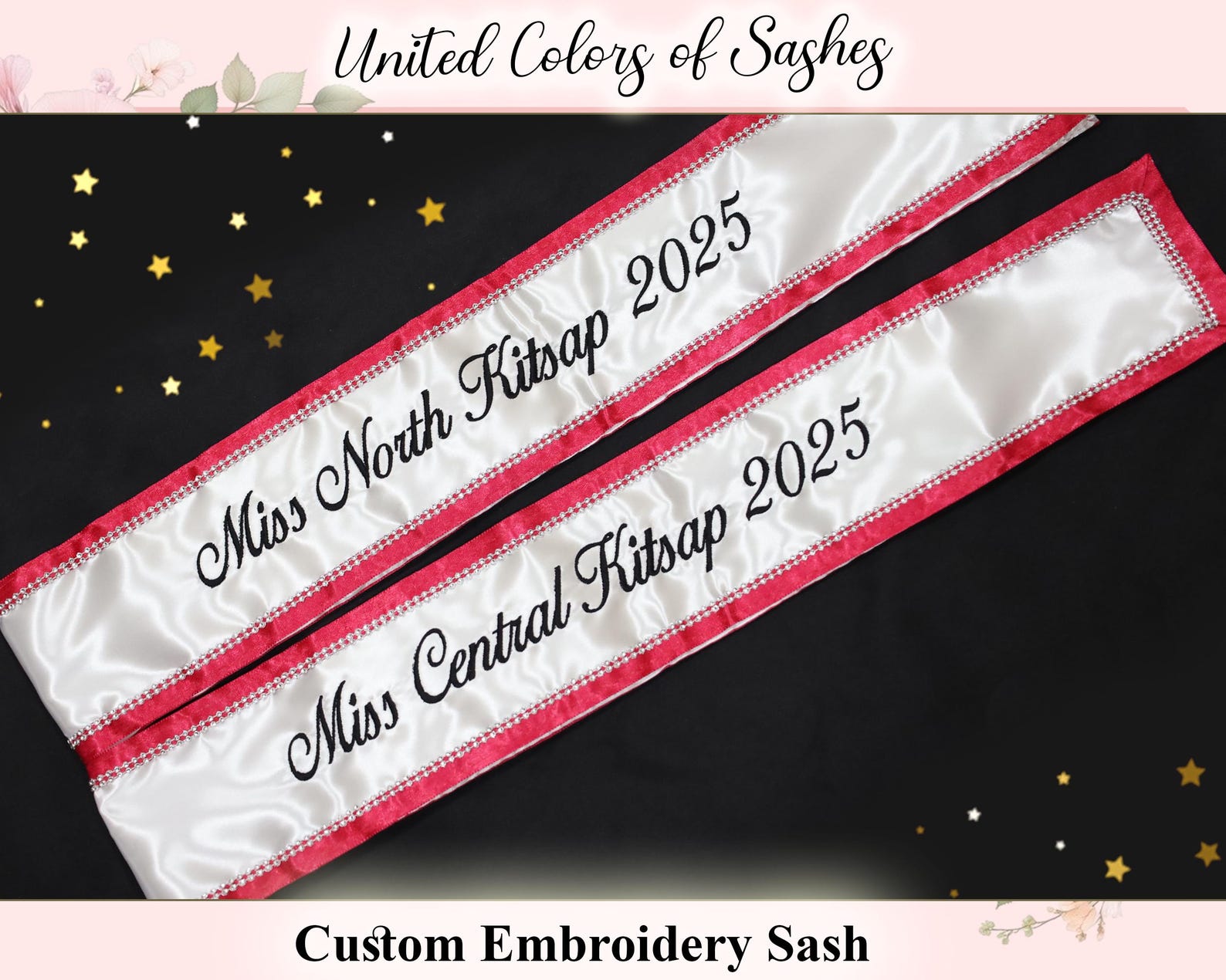 Personalized Embroidered Sash, Custom Pageant Embroidery Sash, Custom ...