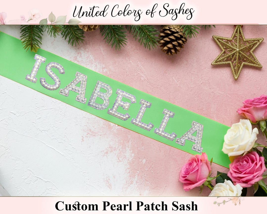 Custom Name Sash, Custom Text Pearl Alphabet Patches, Bridesmaid Sash ...