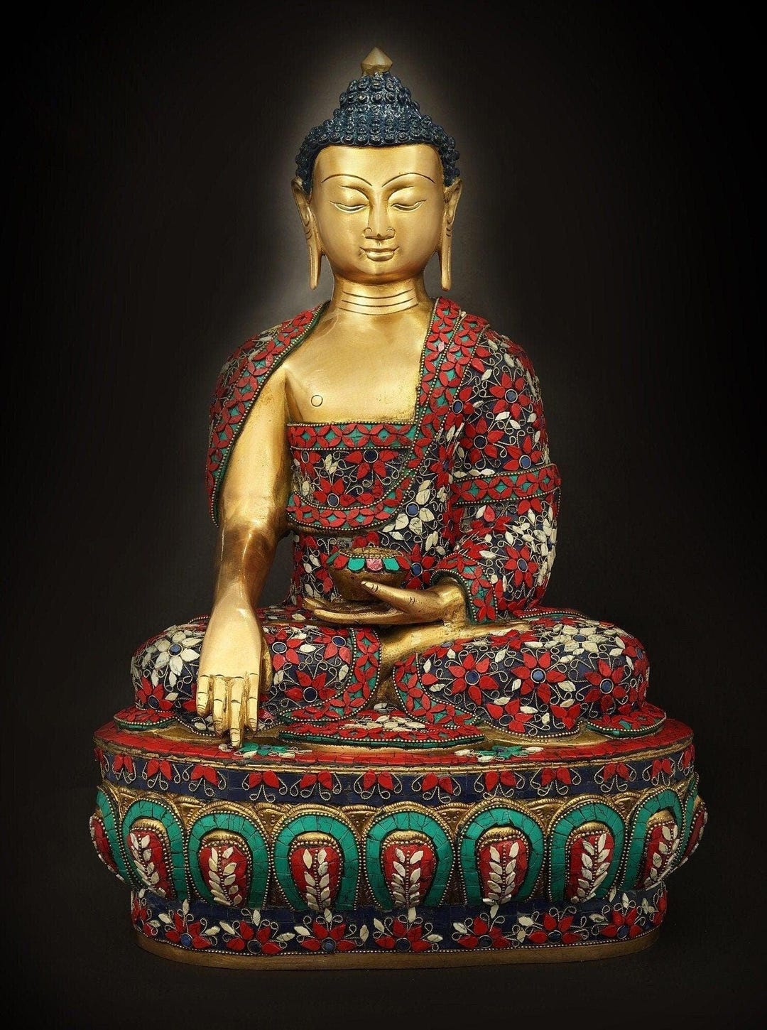 13" Robed Buddha, His Hand in the Bhoomisparsha Mudra in Brass ...