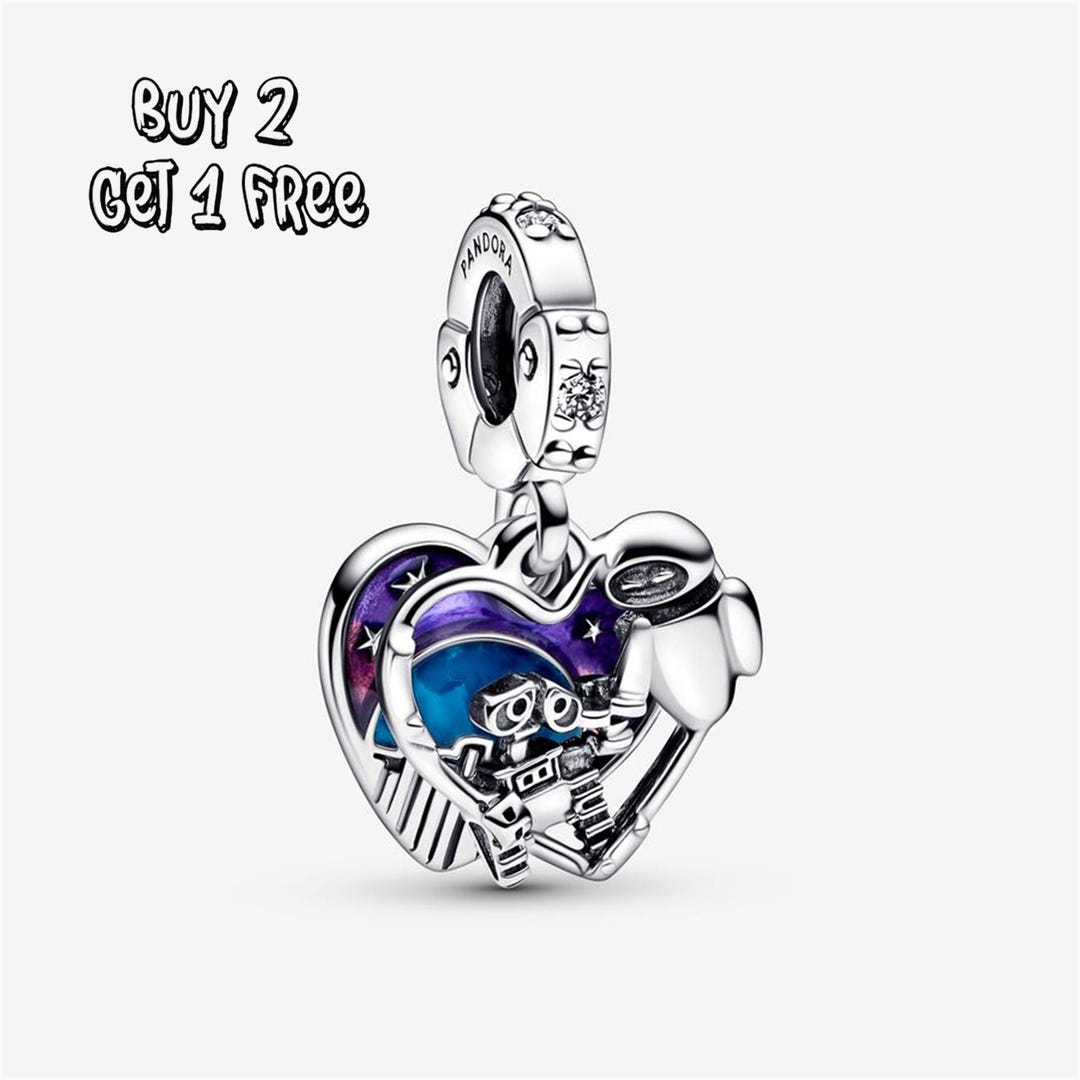 Pixar Wall-e & Eve Glow-in-the-dark Dangle Charm, 925 Sterling Silver ...