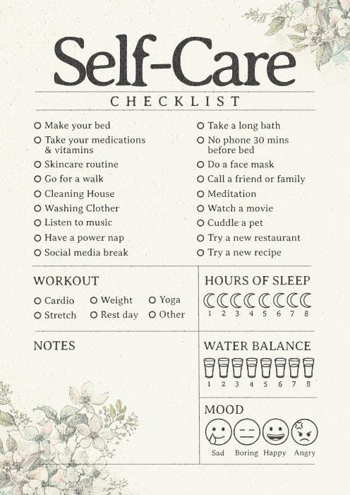 Printable Self-care Checklist | Aesthetic Daily Wellness Tracker | Mood ...